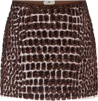 Elisabetta Franchi minijupe à effet peau de crocodile - Marron