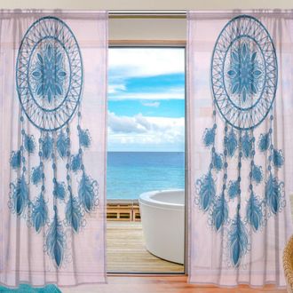 Alaza Durchsichtiger Voile-Vorhang, Traumf&auml;nger, Polyester-Material f&uuml;r Schlafzimmer, Dekoration, Zuhause, T&uuml;rdekoration, K&uuml;che, Wohnzimmer, 2 Paneele, 198,