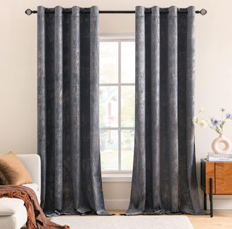 Miulee Samtvorhang Grau Verdunkelungsvorhang Ösen 2er Set B 140 x H 225cm,Vorhang Blickdicht Vorhänge Samt mit Goldfolie Muster für Deko Schlafzimmer Wohnzim