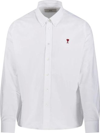 Ami Homme, Chemises, Blanc, Taille: S Chemise Classique M/L &agrave; Col Boutonn&eacute; avec ADC Brod&eacute;
