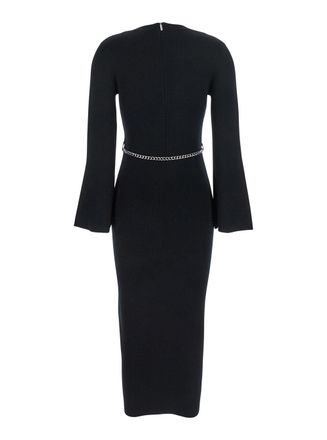 Michael Michael Kors Womens Black Dress With Chain Belt And Logo Plaque Wool