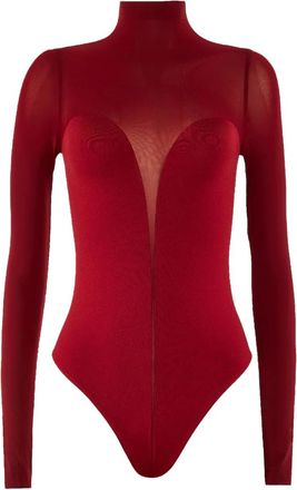 Wolford Stehkragen-Body mit semi-transparentem Einsatz - Rot