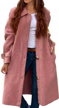Generic Manteau caban dhiver mi-long pour femme, &eacute;l&eacute;gant, chaud et chaud, &agrave; simple boutonnage, avec poches, rose, taille 3XL
