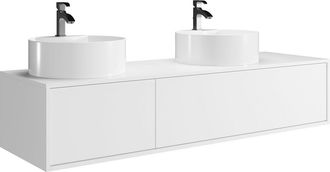 Vente-Unique Waschbeckenunterschrank h&auml;ngend Wei&szlig; - Doppelwaschbecken rund - 150 cm - ISAURE II