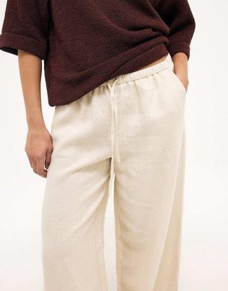 NA-KD Leinenhose in Beige mit Kordelzug-Neutral