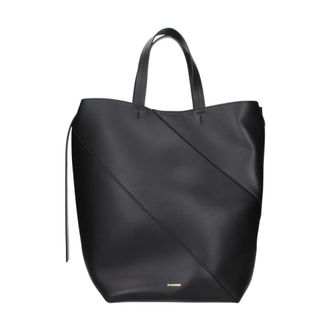 Jil Sander Sac cabas en cuir &agrave; surpiq&ucirc;res diagonales - Femme - Sacs - Noir - Taille: ONE Size