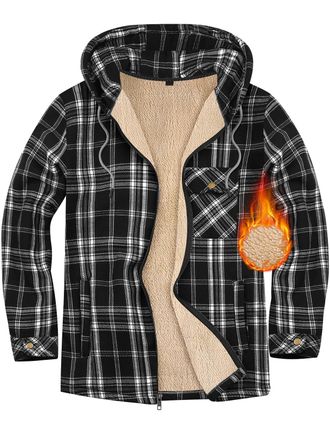 Heekpek Xnova Herren Thermohemd Jacke Fleecefutter mit Kapuze, Casual Reißverschluss Karierte Mantel Langarm, Winterjacke Kapuzenpullover Flanellhemd Warm Hol