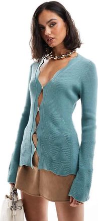 & Other Stories Gilet ajusté à manches évasées ultra-longues et festons sur le devant - Bleu sarcelle-Vert