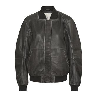 MY ESSENTIAL WARDROBE Retro Wash Leder Bomberjacke - - Jackets - Damen - Grau - L