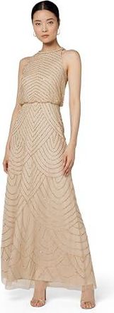 Adrianna Papell Neckholder Art Deco Perlen Blouson Kleid Robe pour Occasion spéciale, Champagne/doré, 42 Femme