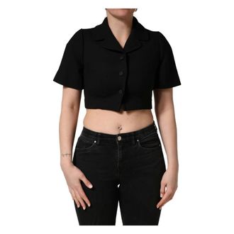 Dolce & Gabbana Femme, Blouses et Chemises, Noir, Taille: 32 FR Short Sleeves Collared Blouse