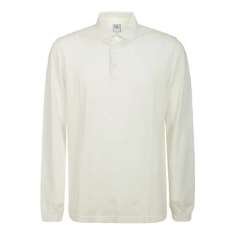Fedeli Homme, Tops, Blanc, Taille: L Polo Blanc en Coton &agrave; Manches Longues
