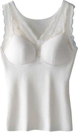 Generic Débardeur extensible pour femme, tunique basique en dentelle, caraco en coton côtelé doux et extensible, grande taille, taille 4X, blanc, L