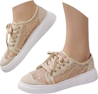 Generic Basket Toile Femme &Eacute;t&eacute; Confortables Tennis Toile Femme en Maille A&eacute;r&eacute;e & Dentelle - Chaussures Plates Confort &agrave; Lacets Antid&eacute;rapant - Baskets D&eacute;contra