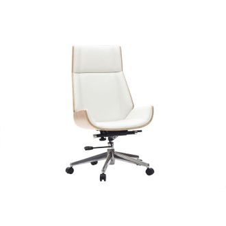 Miliboo Miliboo - Fauteuil de bureau de direction design blanc, bois clair et acier chrom&eacute; curved