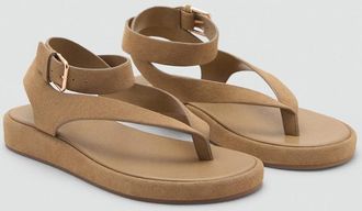 Mango Rauleder-Sandale mit Schließe sandfarben - Damen - 35 - MANGO