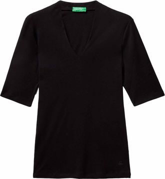 Benetton Damen 3ga2d400u T-Shirt, Schwarz, Medium