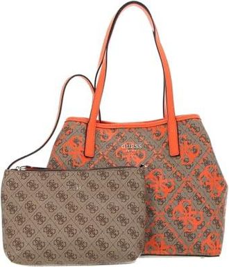 Guess Vikky Large Tote, Bag Women, Latte Logo/Orange, Taille Unique