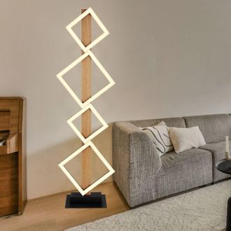 Globo Lighting Stehlampe modern Wohnzimmerlampe schwarz Stehleuchte Holzoptik, LED Standlampe Quadrate, Metall matt, 1x LED 35W 2280lm 3000K, LxBxH 30,7x18x103 cm