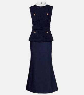 Self Portrait Robe midi en bouclé et satin