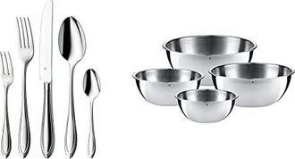 WMF Verona Besteckset, 12 Personen, 60-teilig, Monobloc-Messer & Gourmet Schüsselset 4-teilig, Edelstahl Schüsseln für die Küche 0,75l - 2,75l, Rührschüss