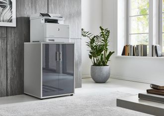 BMG Möbel Druckerschrank Office Edition mit 2 Türen, 2 Einlegeböden, Büromöbel, 74 cm Höhe (Lichtgrau/Anthrazit)