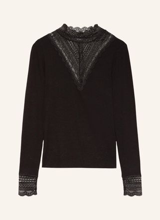 Only Longsleeve Mit Spitzenbesatz schwarz