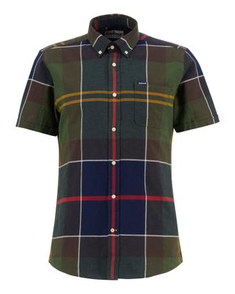 Barbour Kurzarmhemd mit Leinenanteil und Tartanmuster, Tailored Fit in