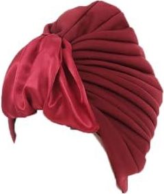Generic Turban à volants en satin pour femme - Bonnet africain plissé Nigeria, rouge vin, taille unique