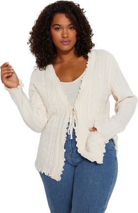 Trendyol Trendyol Damen Haarzopf Lange &Auml;rmel Tailliert Strickjacke In Plus Size Cardigan Sweater, Ecru, XXL Gro&szlig;e Gr&ouml;&szlig;en EU