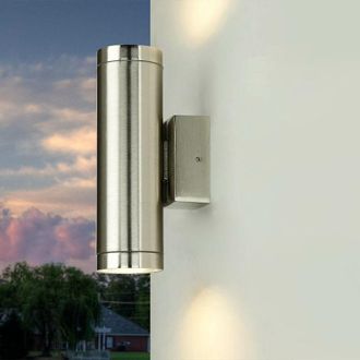 Licht-Erlebnisse Up Down Wandlampe außen Messing massiv 2x GU10 IP64 Außenleuchte Fassadenstrahler