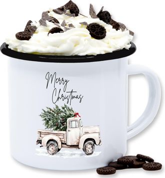 Shirtracer Emaille Tasse Blechtasse - Weihnachtstasse - Motiv Merry Christmas Truck Geschenke Weihnachtsmotiv Geschenk Weihnachten I Winter Geschenk Weihnachtsze