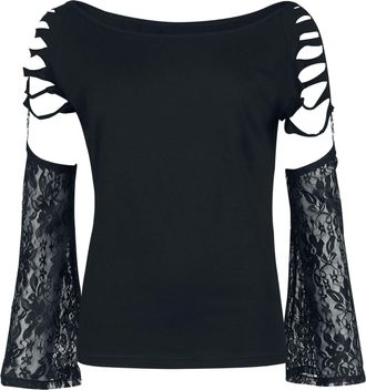 Gothicana by EMP Damen schwarzes Langarmshirt mit &Auml;rmeln aus Spitze XL