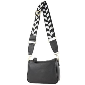 modamoda.de T230 Damen Leder Umh&auml;ngetasche Schultertasche handmade in Italy, Farbe:Schwarz