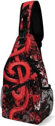 Generic Polyester Sacoche Porté épaule Note de musique Dragon Fleur de cerisier Rouge Art Sac à Bandoulière Léger,Antivol Sac à Dos Militaire pour Femme Cycli
