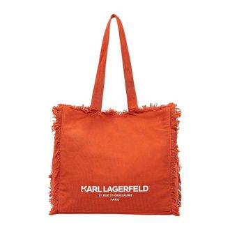 Karl Lagerfeld Sac cabas en toile &agrave; bords effiloch&eacute;s - Femme - Sacs - Orange - Taille: ONE Size