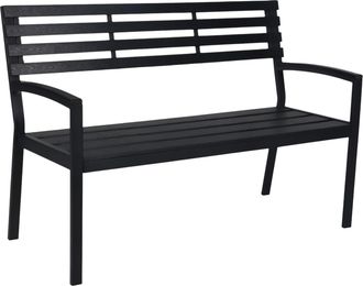 Relaxdays Gartenbank, 2-Sitzer, HxBxT: 88 x 128 x 59 cm, Kunststoff & Metall, Sitzbank Garten, Terrasse, Balkon, schwarz