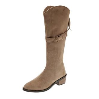 Generic Bottes de cowboy pour femme - Bottes western larges et d&eacute;contract&eacute;es - En daim synth&eacute;tique - Fermeture &eacute;clair dans le dos - Talon &eacute;pais - Confortables