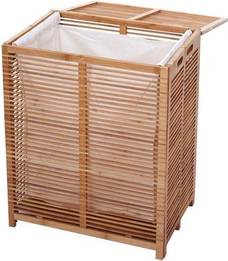 Hhg W&auml;schetruhe HHG-563, W&auml;schebox W&auml;schekorb W&auml;schesammler, Bambus 61x50x35cm