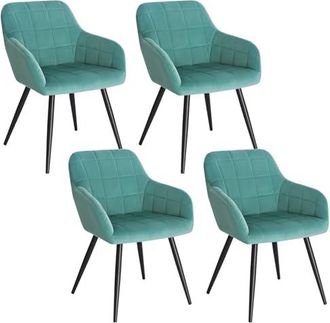 Woltu Lot de 4 Chaise de Salle &agrave; Manger, Chaise de Cuisine rembourr&eacute;e en Velours, Pied en m&eacute;tal, Vert Turc