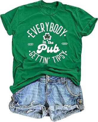 Generic T-shirt Femme Casual St Pats Alphabet Imprim&eacute; Col Rond Manches Courtes T-Shirt Top 5, vert, 3XL