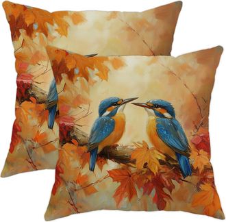 Generic Herbstvogel Dekokissenbezug Komfort Sofakissen Mit Rei&szlig;verschluss Dekokissen F&uuml;r B&uuml;ro Schlafzimmer Bett 45X45Cm 2Er Set