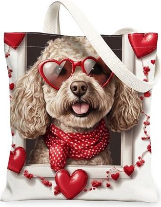 Generic Labradoodle Sac fourre-tout en toile pour faire du shopping 33 x 38,1 cm, sac &agrave; bandouli&egrave;re r&eacute;utilisable avec fen&ecirc;tre amusante pour femme, peinture da