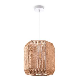 Paco Home Pendelleuchte Esstisch Papier Boho Hängelampe Esszimmer Lampe E27 Hängeleuchte Rattan, Farbe:Natur (Ø24cm), Leuchtenart/Farbe:Pendelleuchte - Weiß