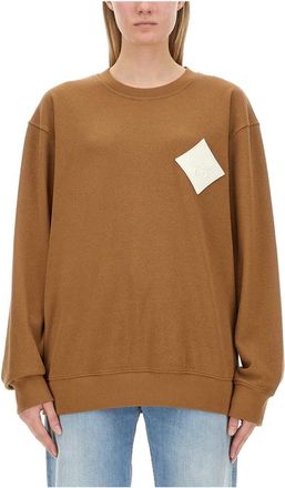 MCM Mcm, Femme, Sweatshirts et sweats &agrave; capuche, Brun, Taille: 42 FR Logo Crewneck SweaT-shirt