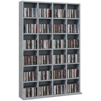 HOMCOM Rangements pour CD et DVD, Meuble de Rangement multimédia avec 24 Compartiments, capacité Max. 456 CD/ 336 DVD, bibliothèque en Bois avec étagères rég