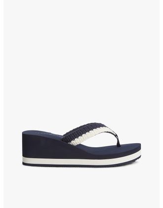Tommy Hilfiger Tongs tiss&eacute;es &agrave; talon compens&eacute; - Bleu fonc&eacute;