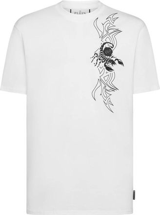 Philipp Plein Homme, Tops, Blanc, Taille: 2XL T-Shirt Col Rond Scorpion