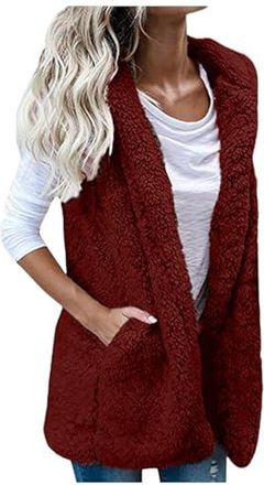 Generico Teddy Veste en polaire pour femme avec doublure en polaire pour automne et hiver, gilet rembourré chaud et confortable, sans manches, cardigan long, V