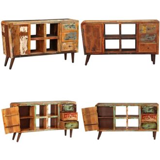 vidaXL Kommode Massivholz 1 T&uuml;r 4 F&auml;cher und 3 Schubladen - Holz Sideboard - Vintage Schrank - Antik M&ouml;bel - Massives Holz - Recyceltes Holz - Home & Living